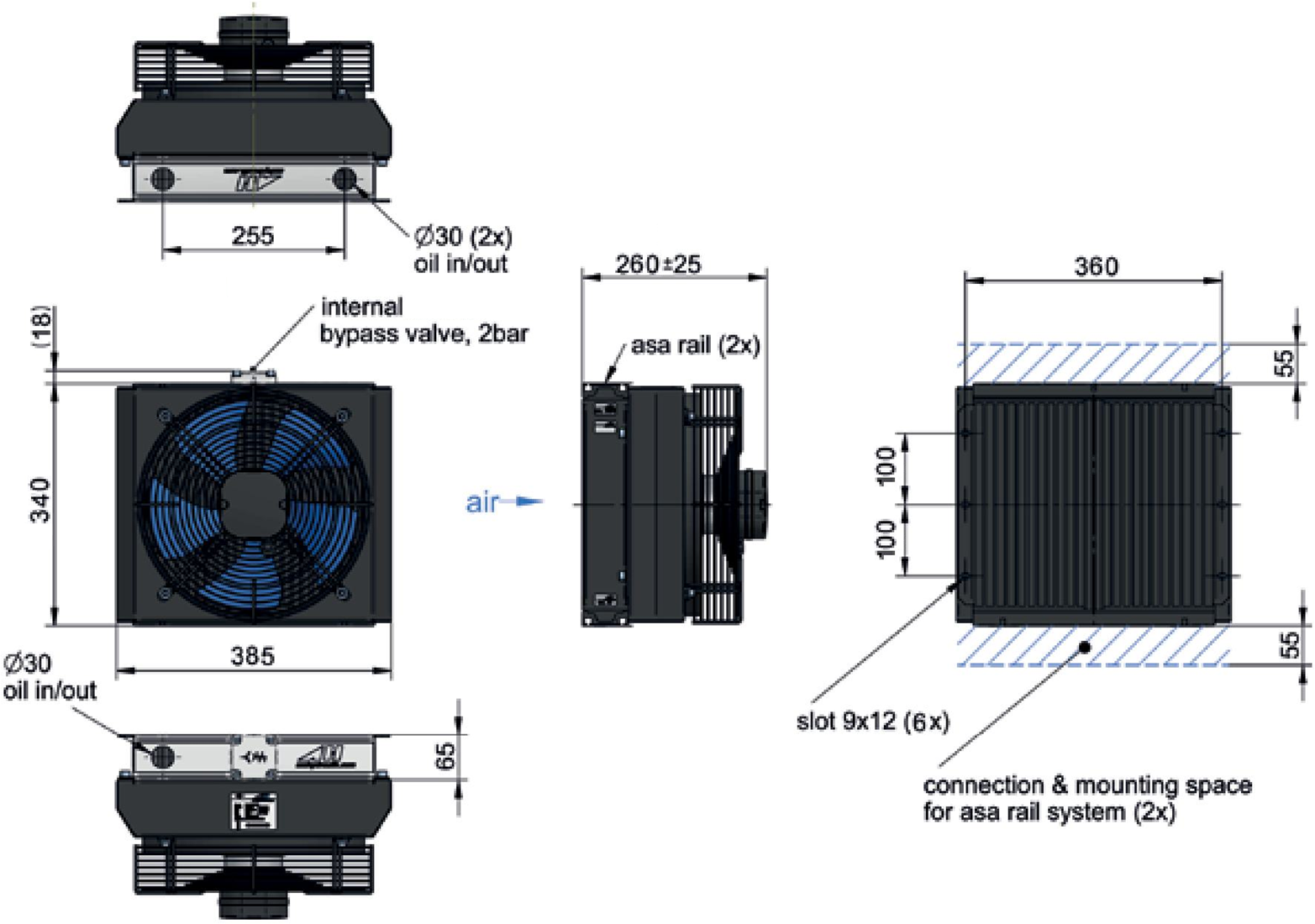 ASA OIL COOLER TT 11 RAIL 230V/50HZ BPV COMPACT + BYPASS