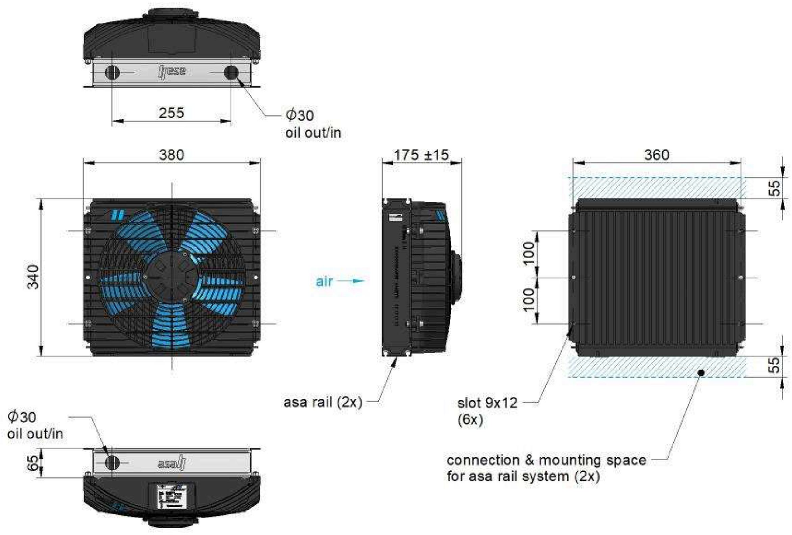 ASA OIL COOLER TT 11 RAIL 24V 200 L/M