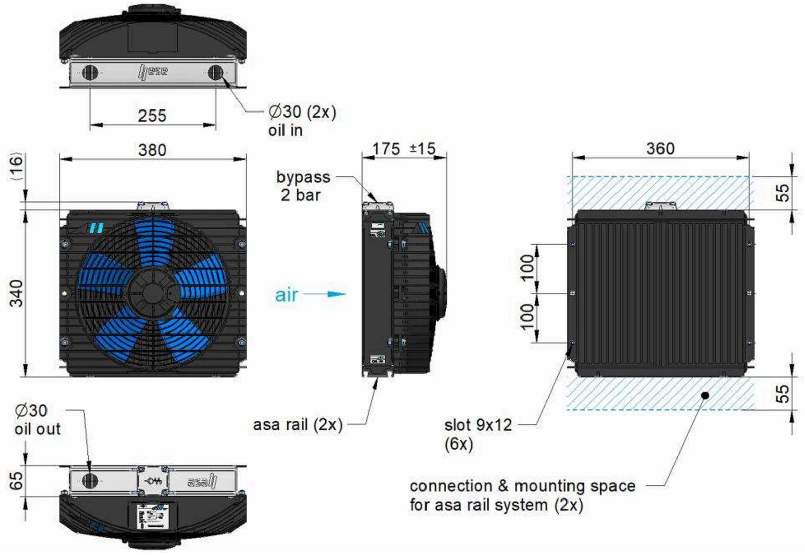 ASA OIL COOLER TT 11 RAIL 24V 200 L/M + BYPASS