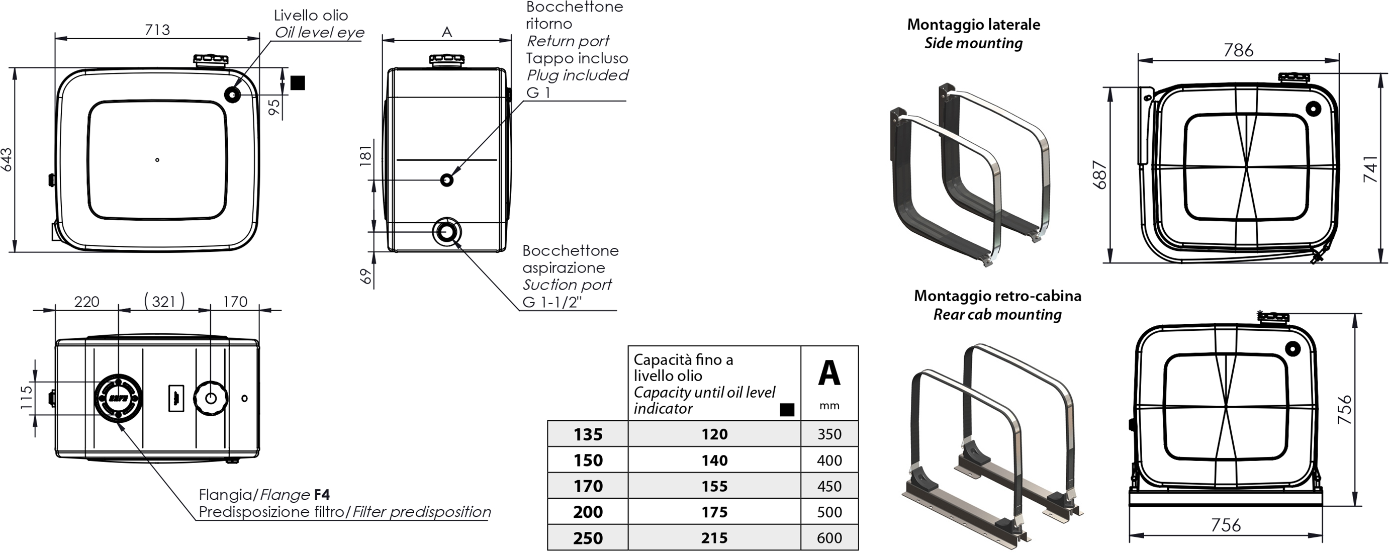 HYDRAULIKTANK ALUMINIUM 150 LTR 640*710*400