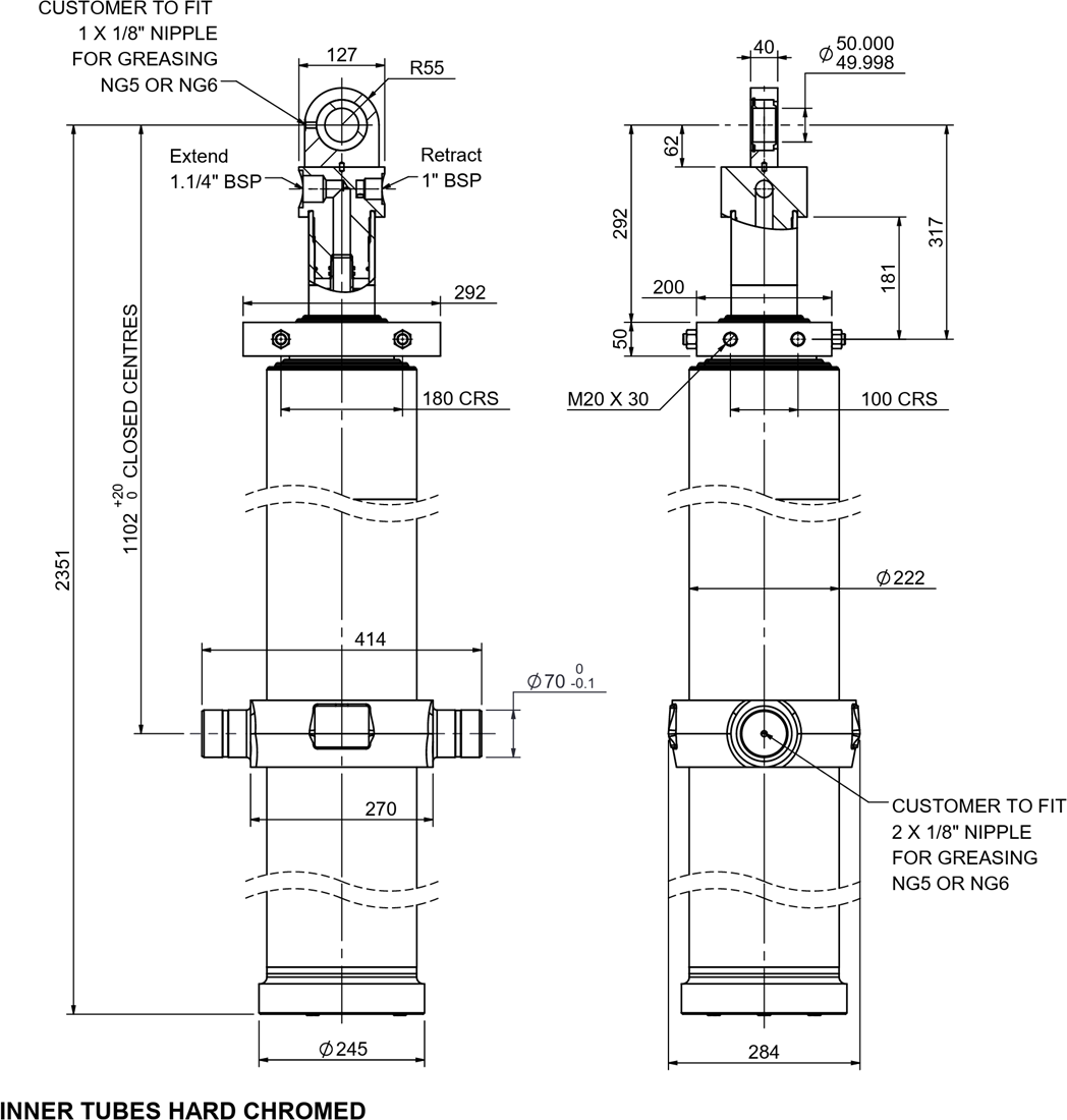 TIPPING CYLINDER PLAIN EYE CD19 6 STAGES 64 TONNES STROKE 10535