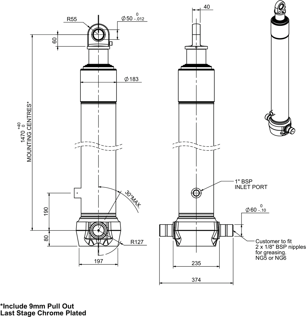 TIPPING CYLINDER PLAIN EYE CS15 4 STAGES 53 TONNES STROKE 4603