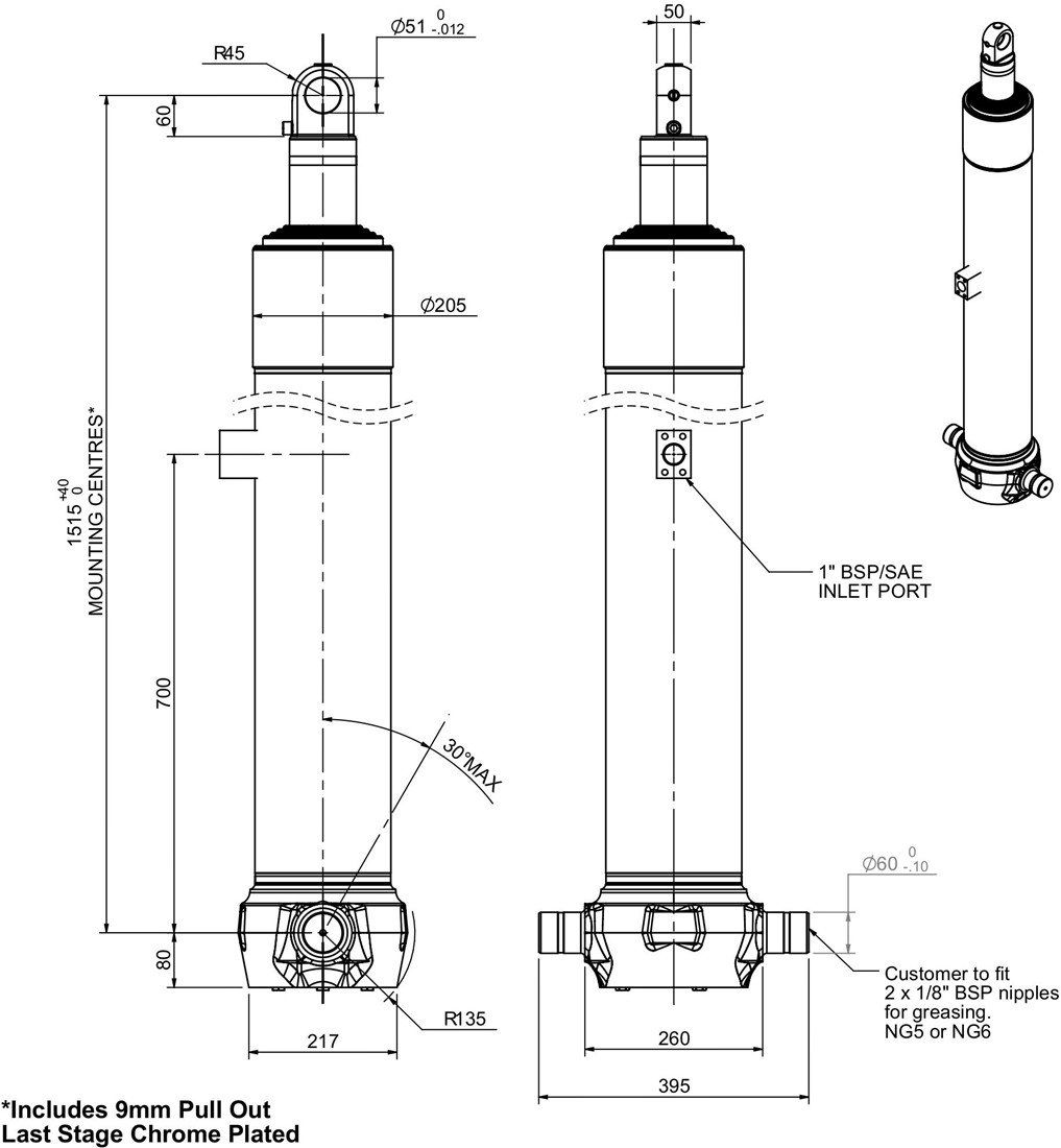 TIPPING CYLINDER PLAIN EYE CS17 5 STAGES 45 TONNES STROKE 5730