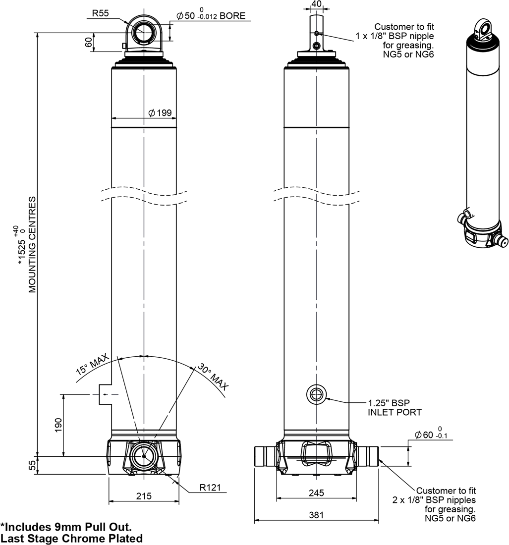 TIPPING CYLINDER PLAIN EYE CS17 5 STAGES 40 TONNES STROKE 6231