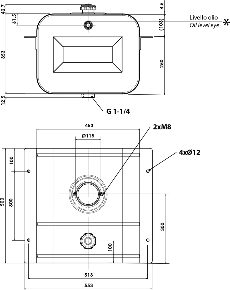 HYDRAULIC TANK STEEL 60 LTR + FILTER FLANGE