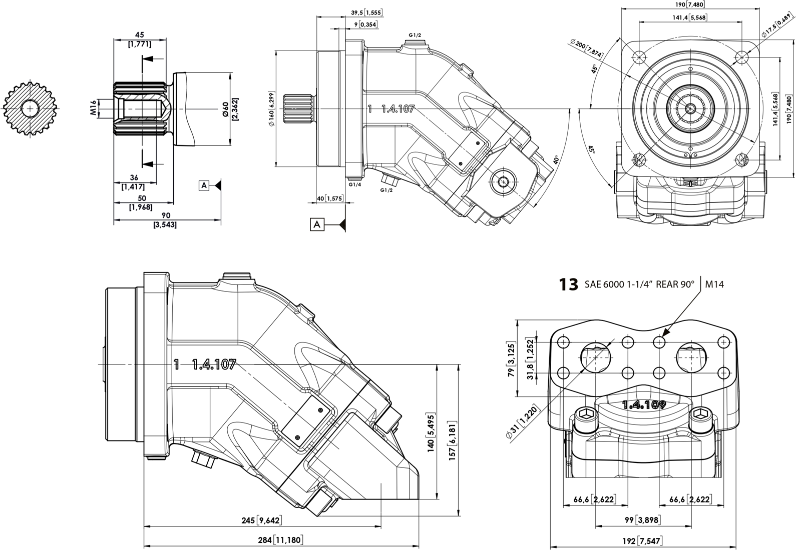PLUNGER MOTOR HPM 130CC W45 FLANGE160 SAE90