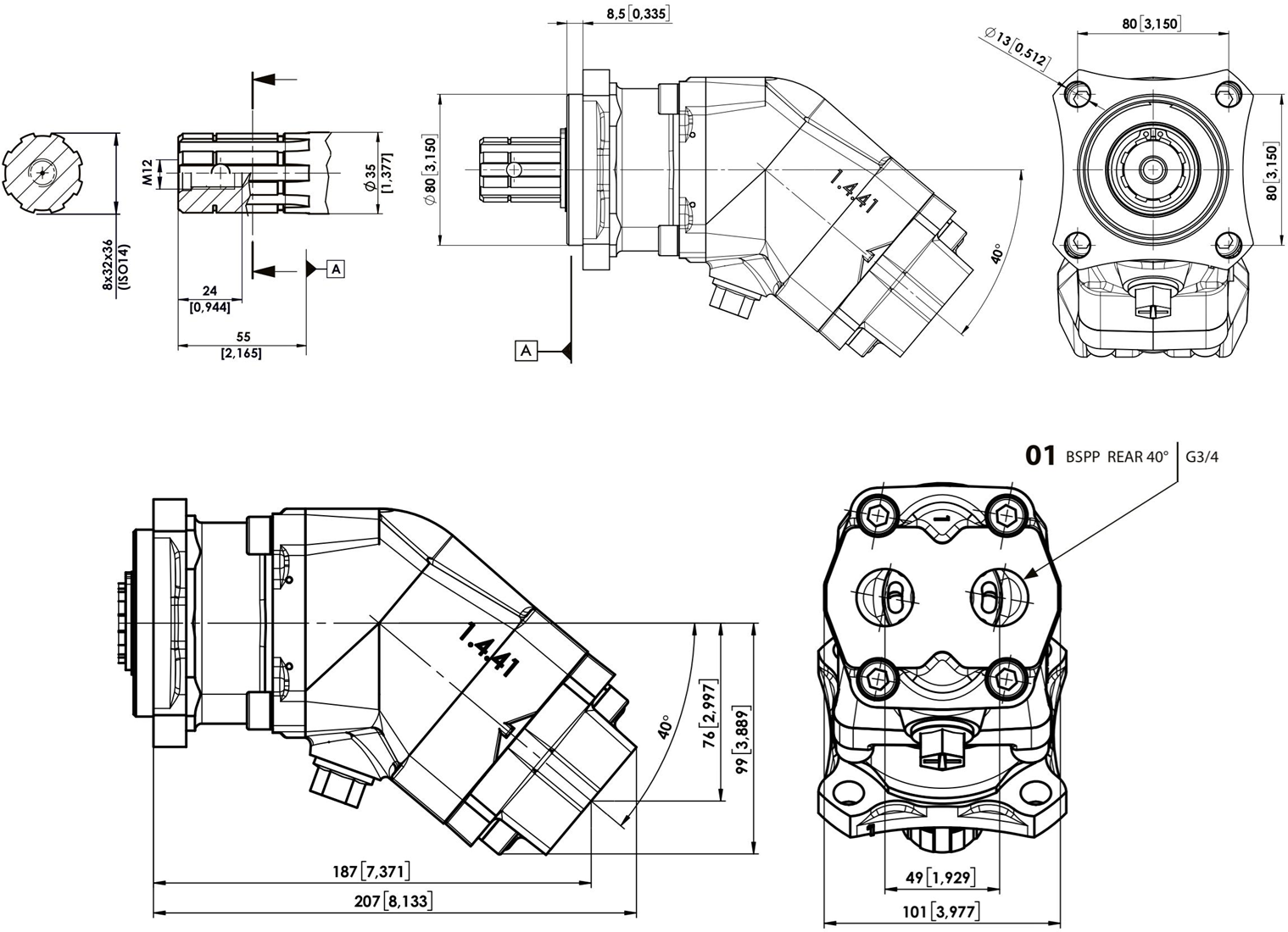 PLUNGER MOTOR OMFB HPM3 12CC DIN 5462 8x32x36 (ISO 14)