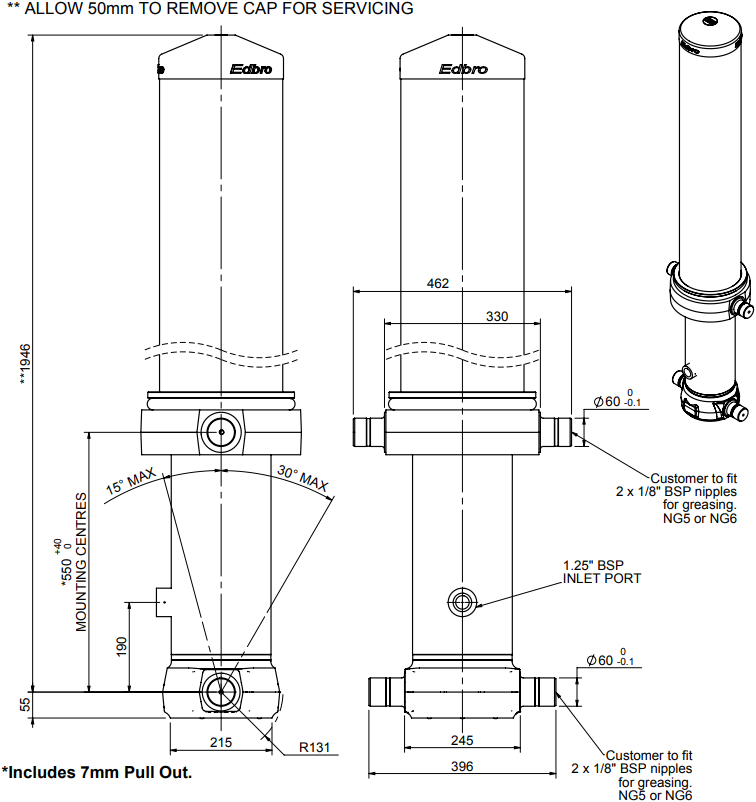 TIPPING CYLINDER CS18 5 STAGES 43 TONNES STROKE 8233 ULTRA